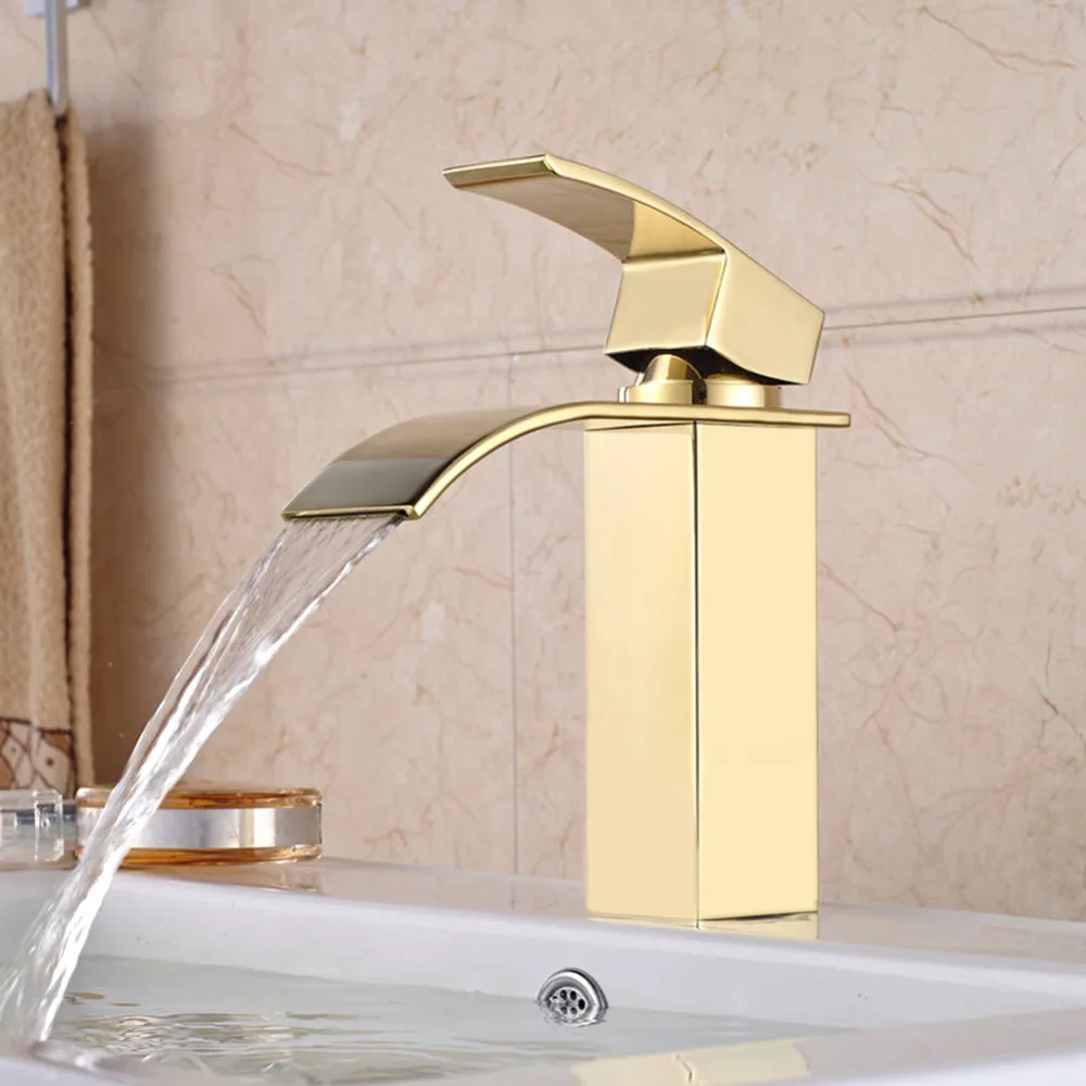Brass Modern Mixer Faucet Waterfall Spout Faucet Single Handle Kitchen ...