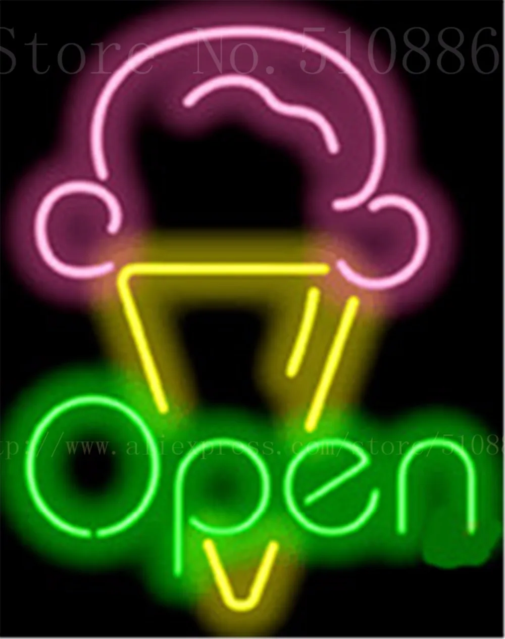 17*14" Ice Cream Open Neon Sign Real Glass Beer Bar Pub Light Signs ...
