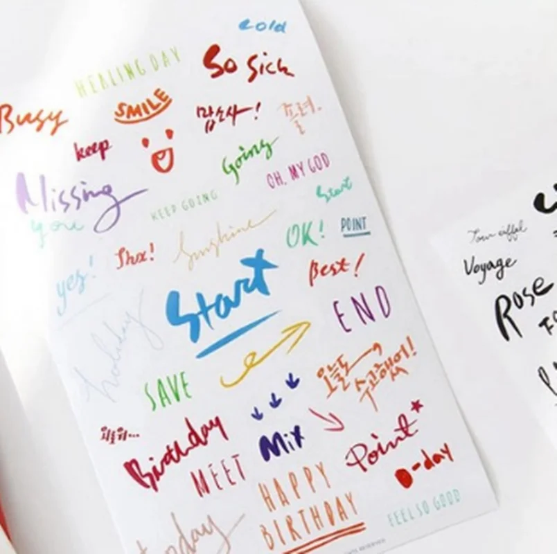 8 Sheets Kawaii Letter Sticker Diary Stickers Transparent Black English ...