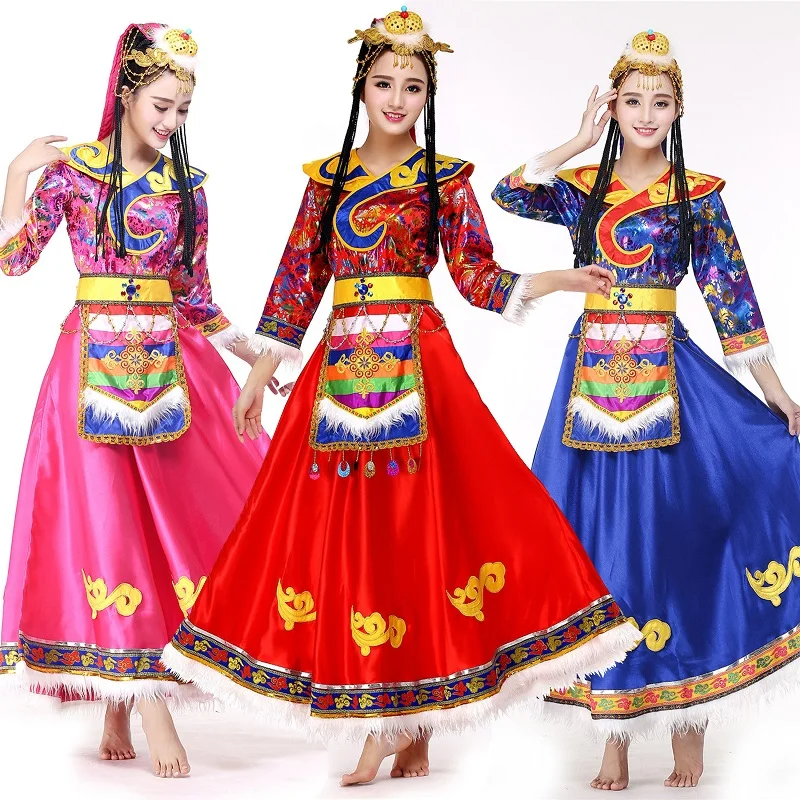 New High end Long Section of Tibetan Dance Costumes Female Minority Adult Tibetan Sleeves Slim ...