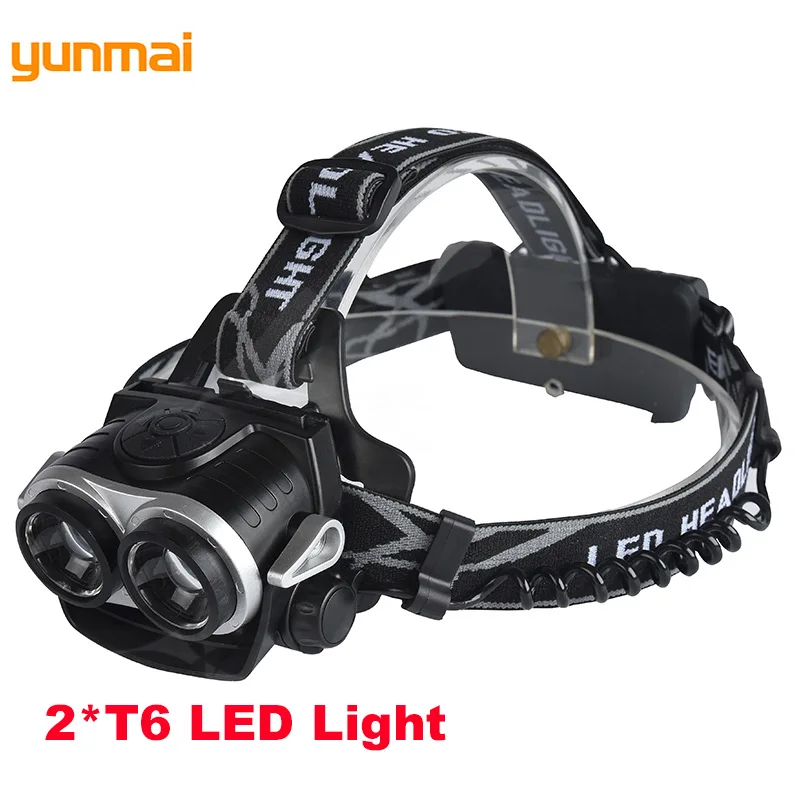 Potente linterna Frontal de luz LED 2 x T6 para acampada, foco con zoom ...