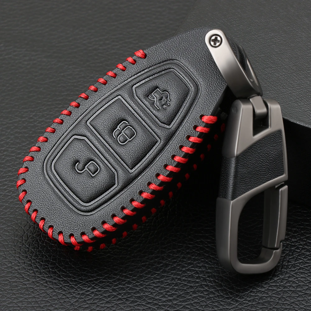 Leather Car Styling Key Remote Key Fob Case Cover Keychain for Ford ...