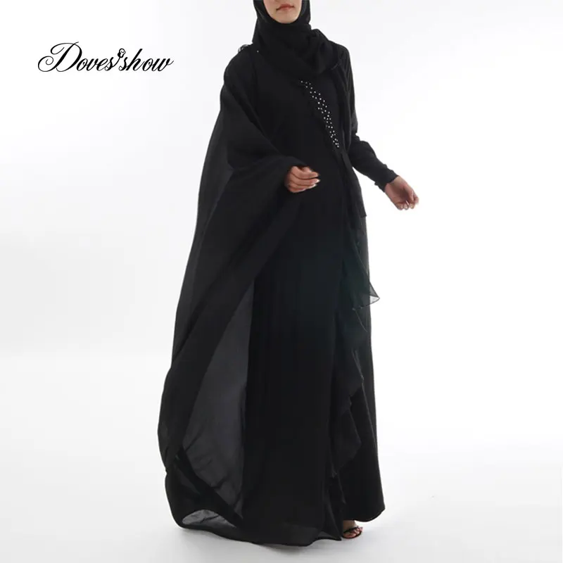 Fashion Black Asymmetrical Muslim Dress Abaya in Dubai Islamic Clothing ...