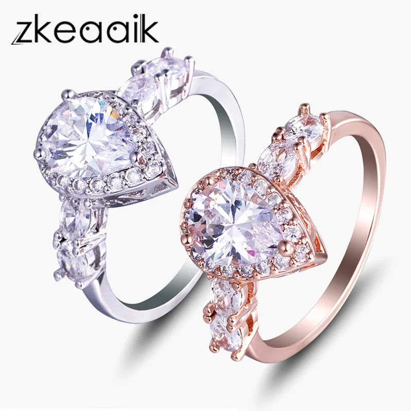 2018 Popular New Large Heart shaped Transparent AAAAA Zircon Ring ...