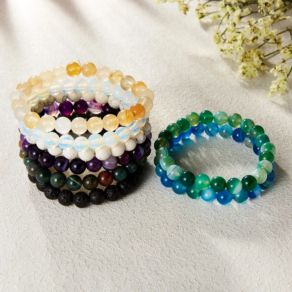 Rinhoo Ethnic Simple Natural Stone Bead Adjustable Elastic Rope Beaded ...