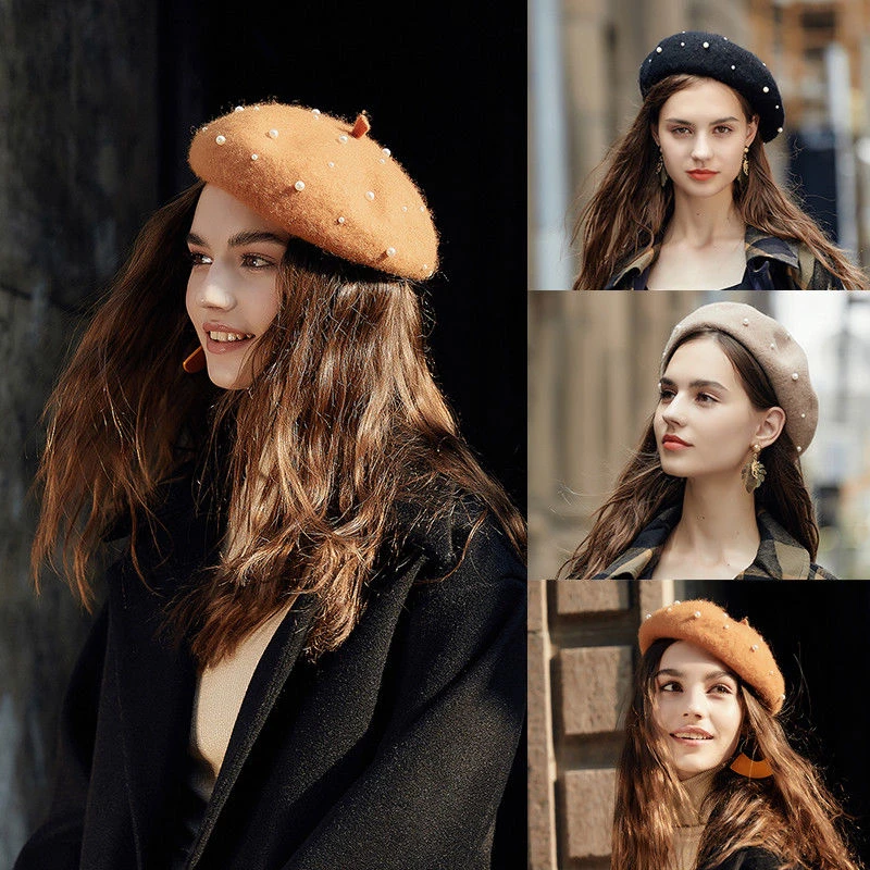100% Pure Wool Felt Beret Women Fashion British Style Girls Beret Hat ...