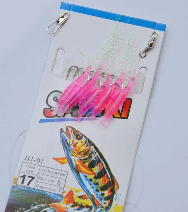 50pcs=10 Bags Red Shrimp Soft Lure Sabiki Fishing Rigs Fishing Hooks ...