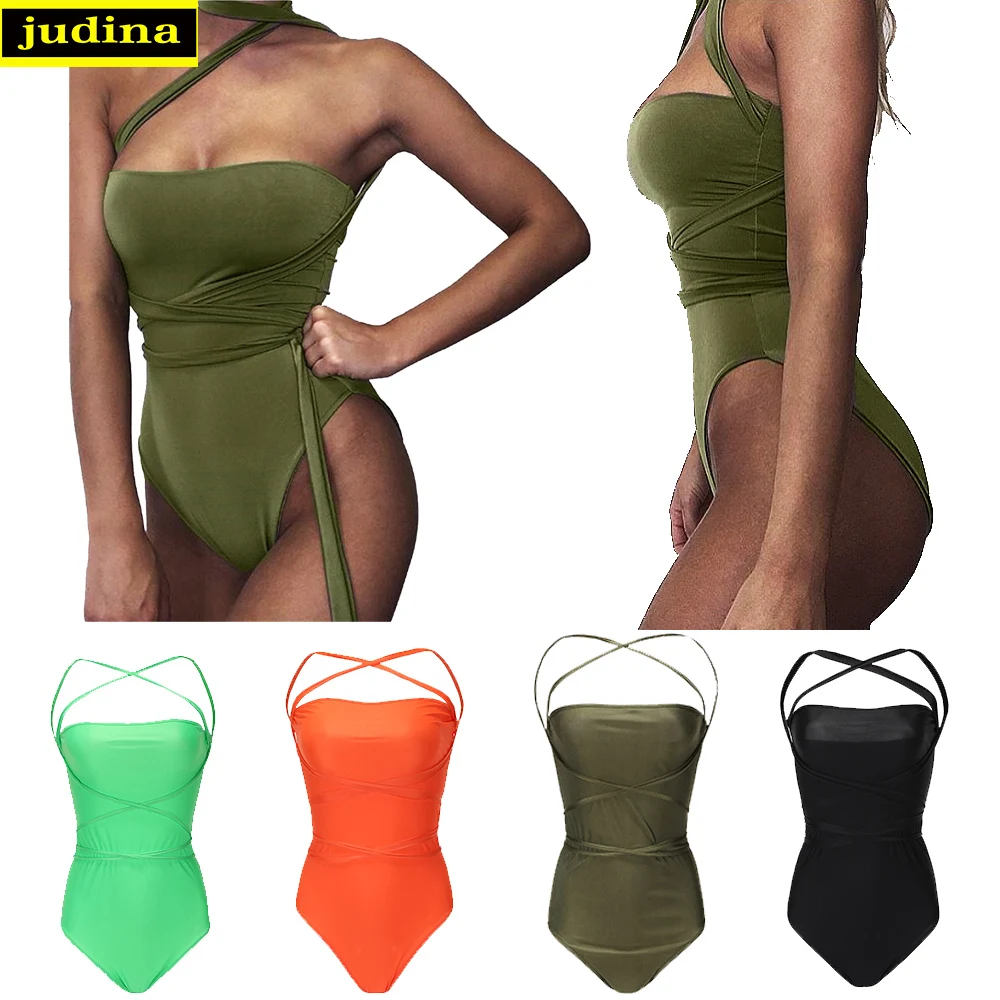 One Piece Swimsuit Women Cross Straps Swimwear Pure Sexy Bra Straps