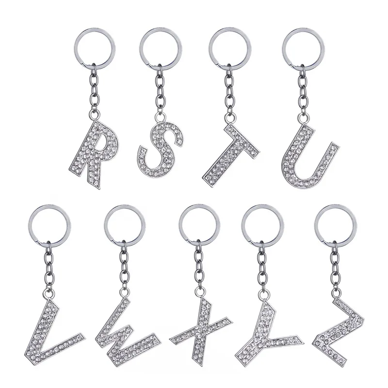 Fashion Diy Letters A Z Crystal Rhinestones Key Ring 26 Letters Initial