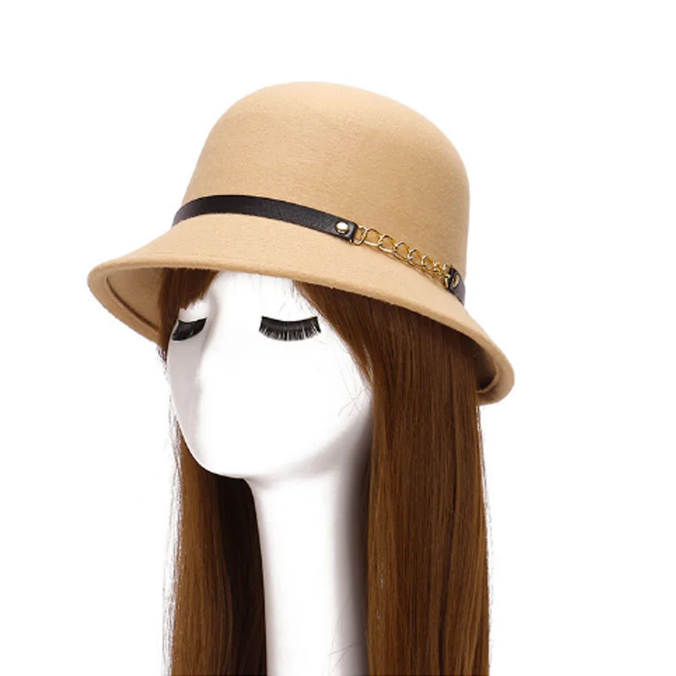 Dome basin cap new lady hat hat fashion personality metal chain wool ...