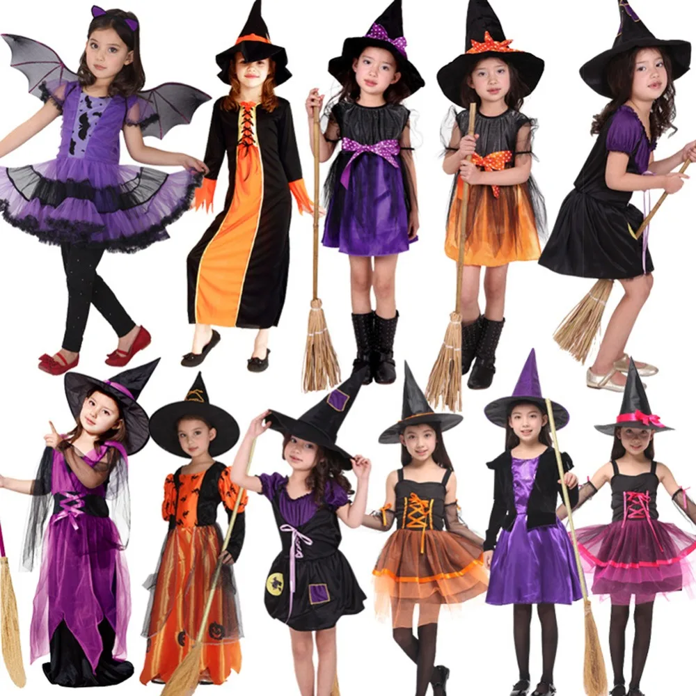 Children Girls Halloween Witch Costume Witchy Performance Fancy Dress ...