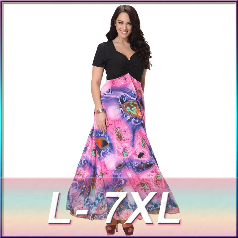 Large Size 7XL Summer Dress 2017 Plus Size Midi Dress Casual Patchwork ...