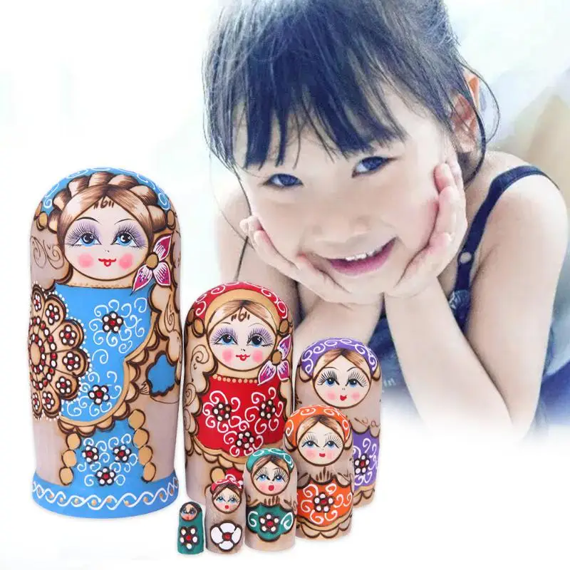 7pcs Russian Traditional Matryoshka Toys Russian Dolls Set Wooden ...