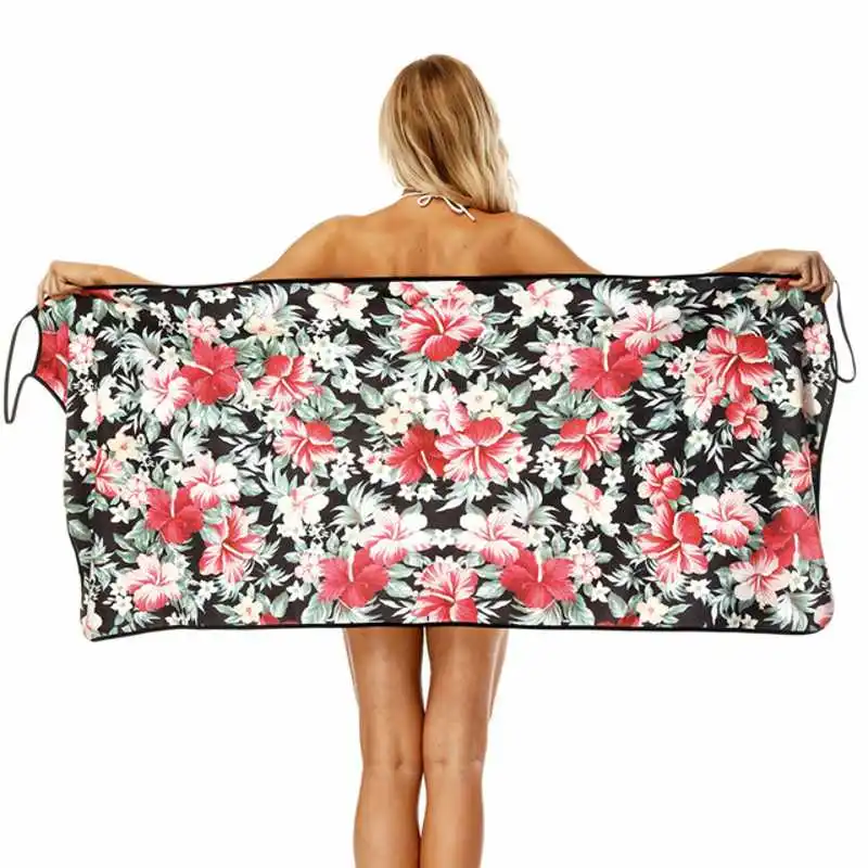 Flowers Printed Microfiber Wearable Women Rectangle Absorbent Bath