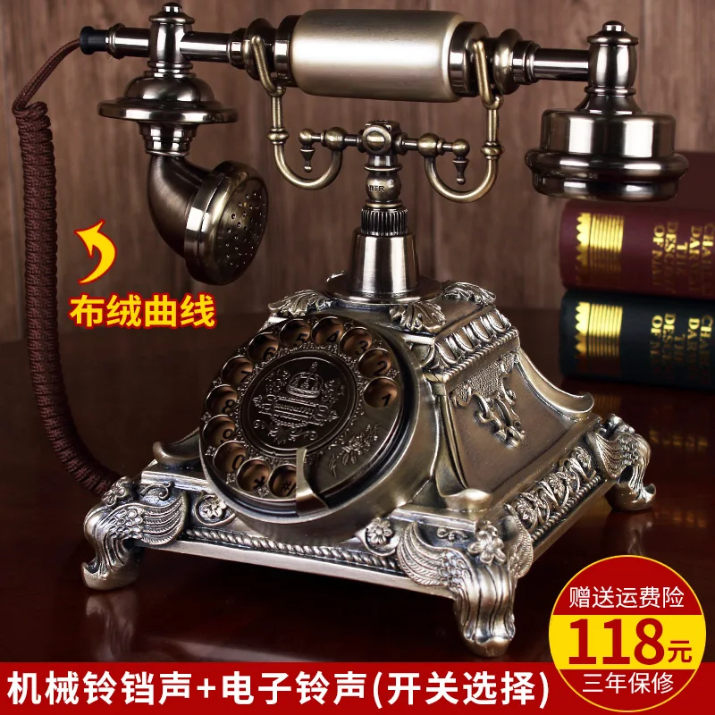 Moda antika eski telefon döner plaka kablolu telefon Retro zil sesleri ...
