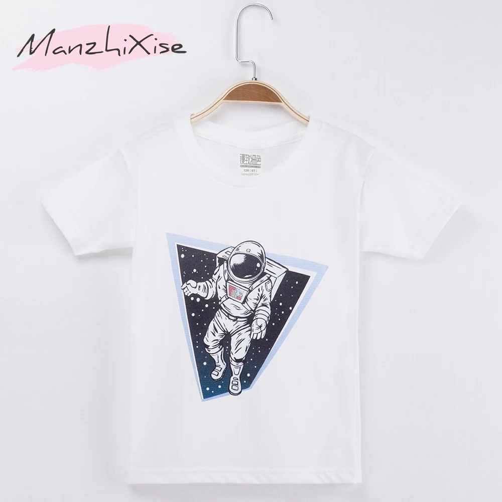Children-T-shirt-Astronauts-Space-Design-Cotton-White-Short-Girl-Tops ...
