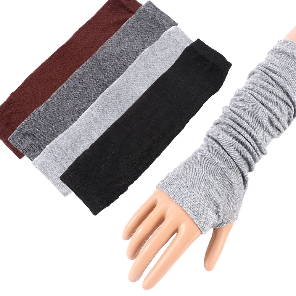 Knitted Long Fingerless Mittens Glove Arm Warmer Stretchy Mitten Unisex ...