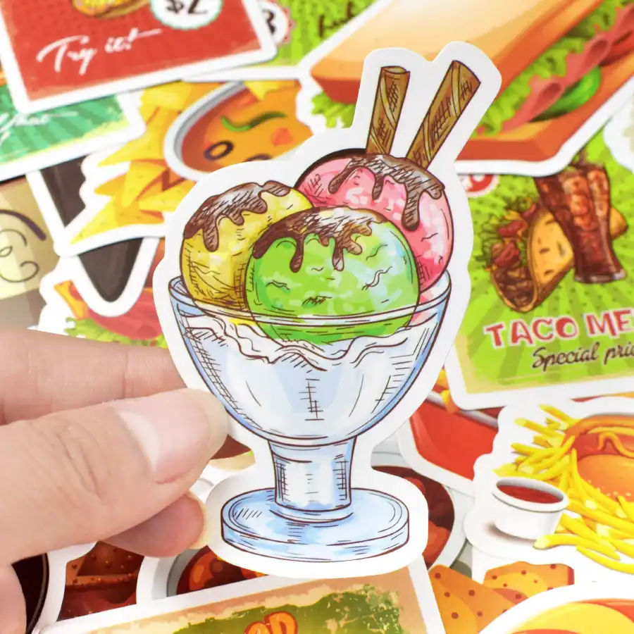 50 PCS Tasty Fast Food Stickers Toys for Children Hamburger Fries Pizza ...