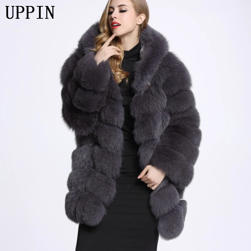 UPPIN 2017 New Thick Winter Coat Hooded Faux Fur Coat Stitching Fox Fur ...