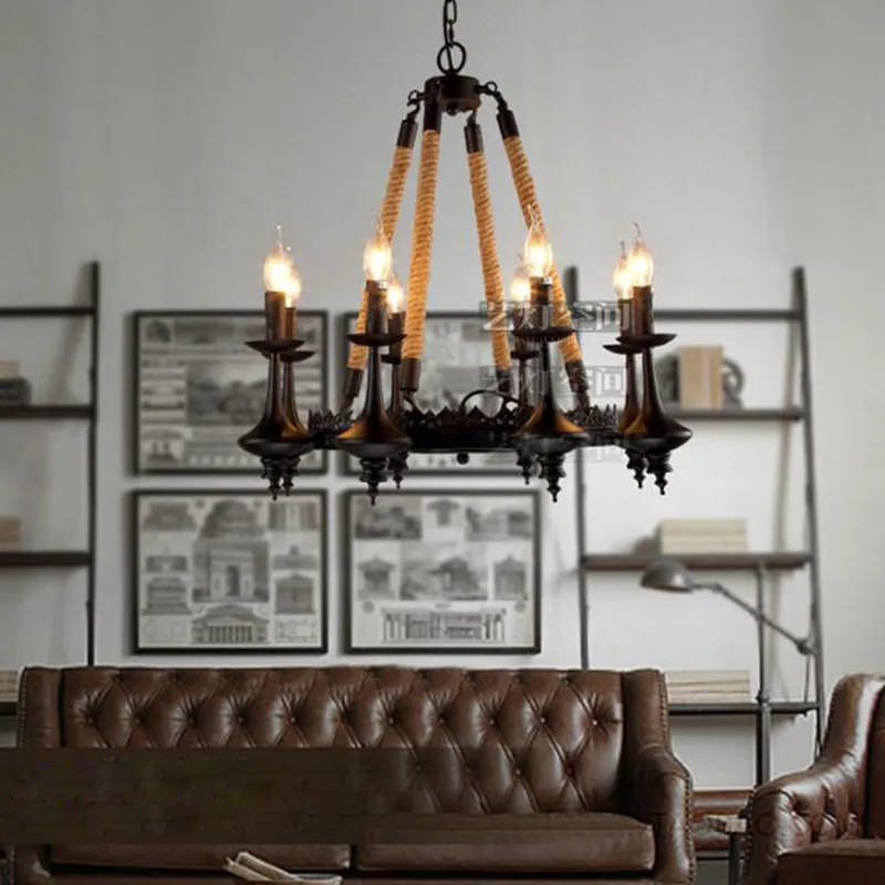 Led Wrought Iron Vintage Chandelier Home Light Fixtures Retro Edison ...