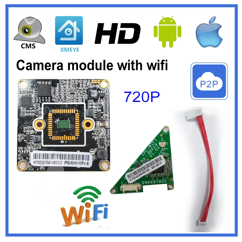 IPC 720P 1.0M 1/4" OV9732 CMOS sensor CMOS HI3518EV200 IP Camera CCTV WiFi Module PCB+WiFi Board ...