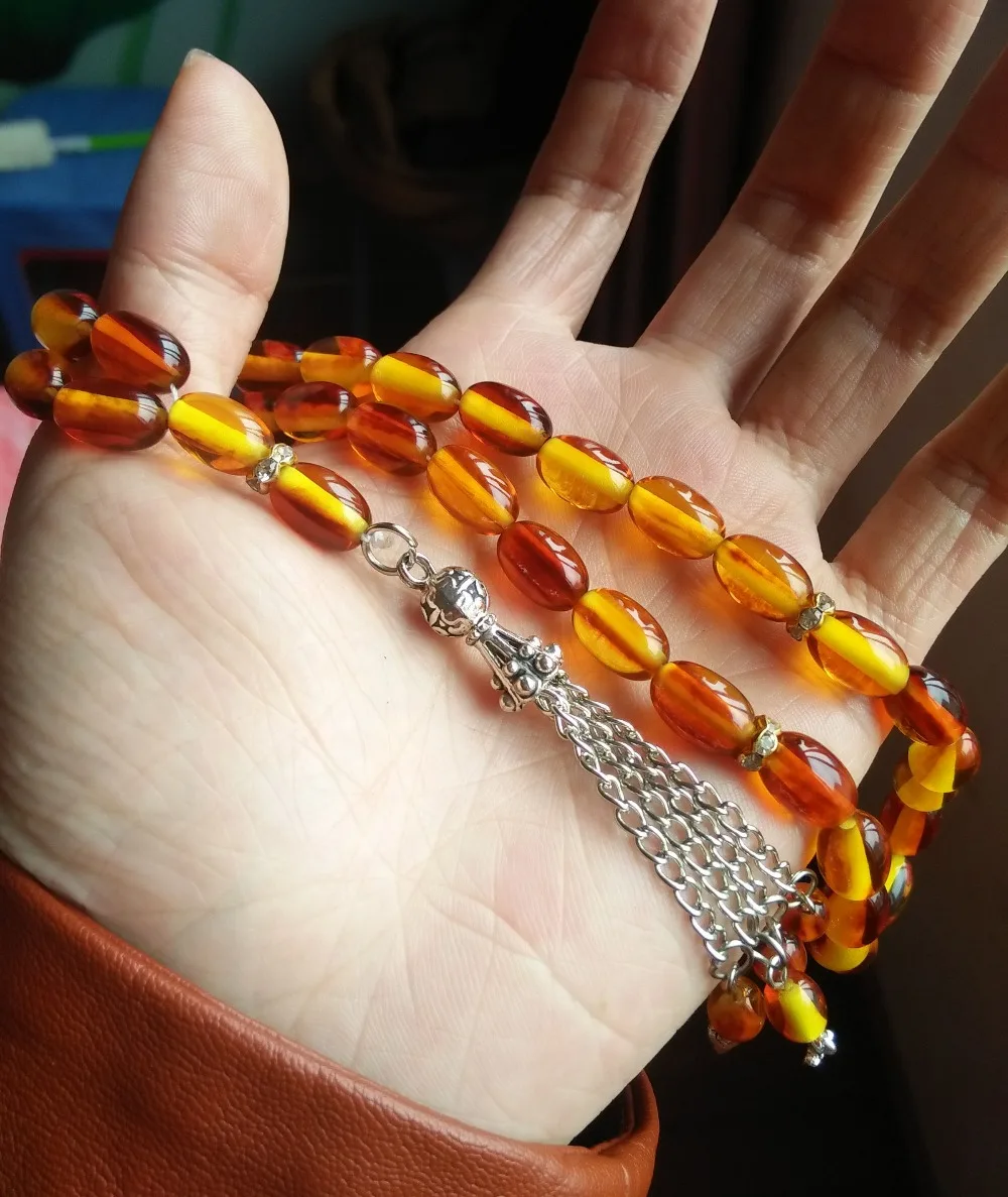 Free shipping popular 8*12mm hot sale Resin Amber Prayer Beads muslim ...