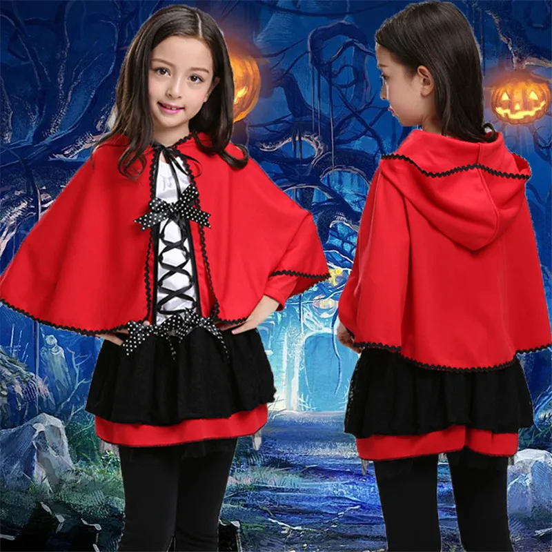 Fashion Child Devil Cosplay Vestido Cloth Red Cloak Costume Carnaval ...
