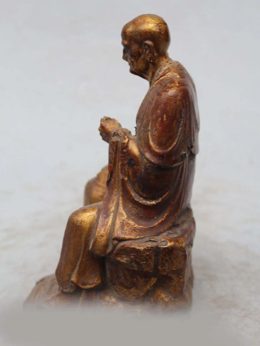 6" Chinese Buddhism Wood Seat Eminent monk Dharma Bodhidharma Damo ...