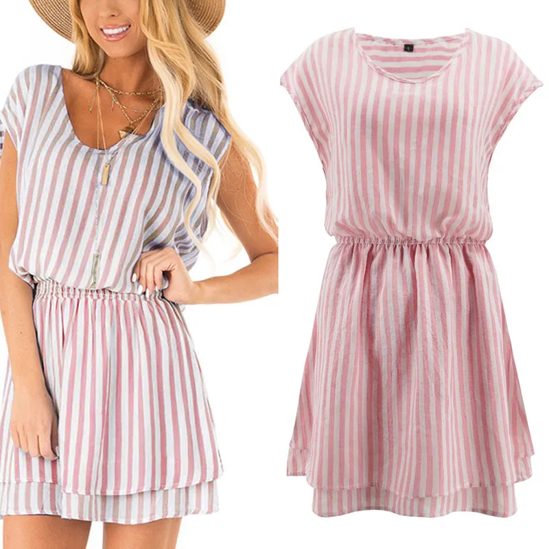 Vestidos Mujer ropa verano Vestido damas Casual cuello redondo sin ...