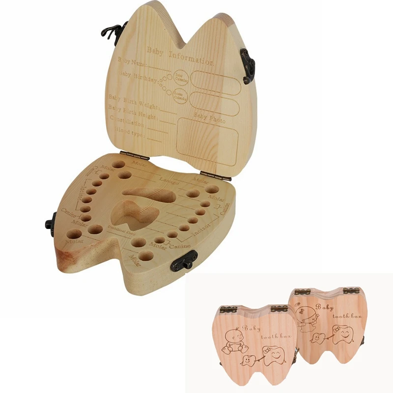 English Children Wooden Tooth Box Kid Milk Teeth Save Box Child Tooth ...