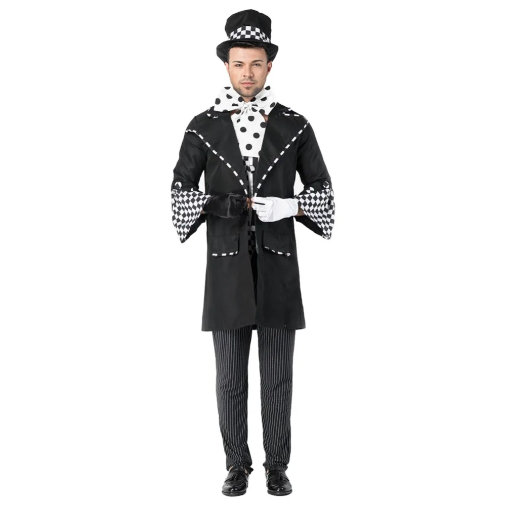Adult Men Magician Costume Black Full Suit Halloween Carnival Cosplay ...
