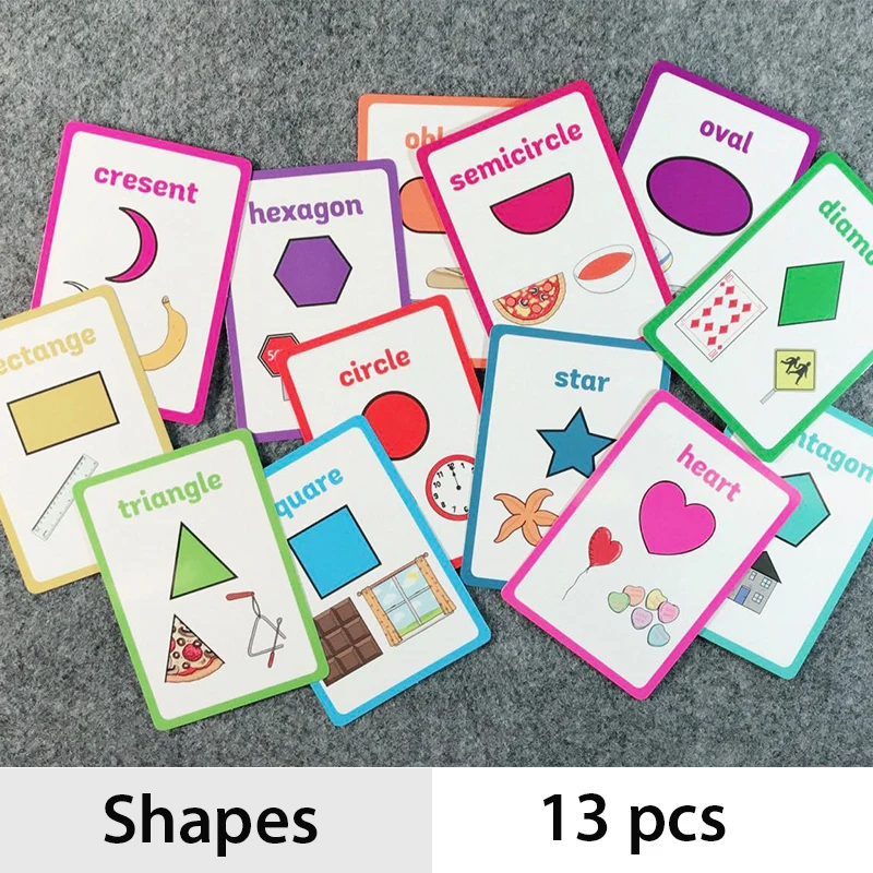 13Pcs/Set Shapes Kids Montessori English Word Card Learning Card Early ...