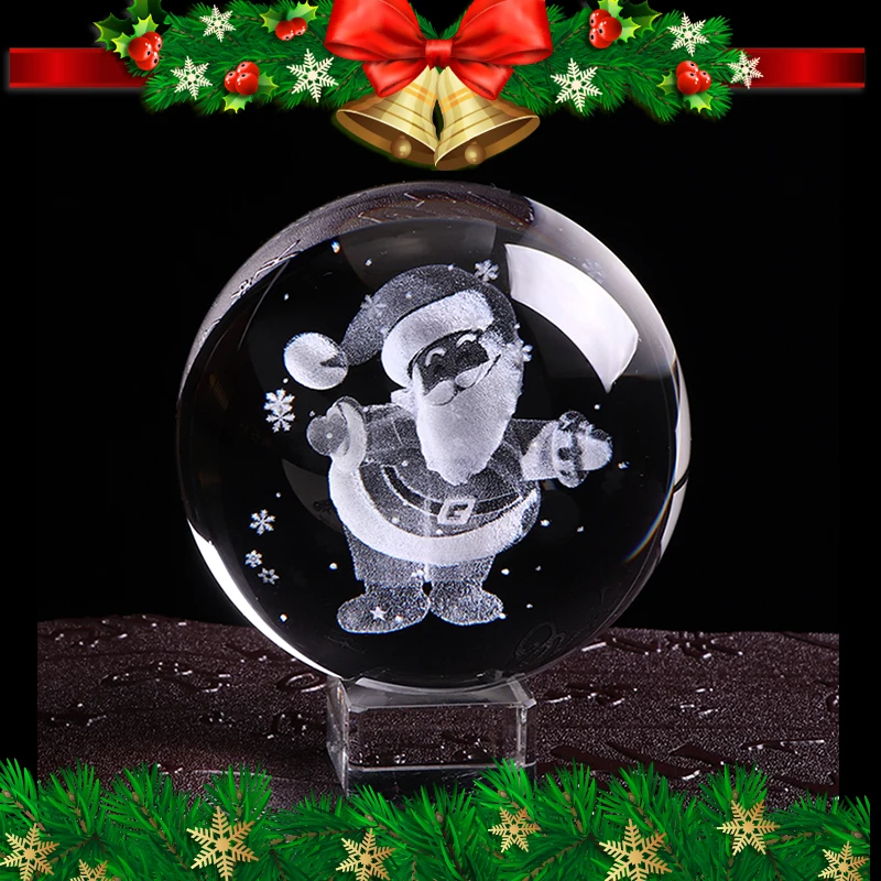 80mm Laser Engraved Santa Claus Crystal Ball 3d Miniature Glass Ball ...