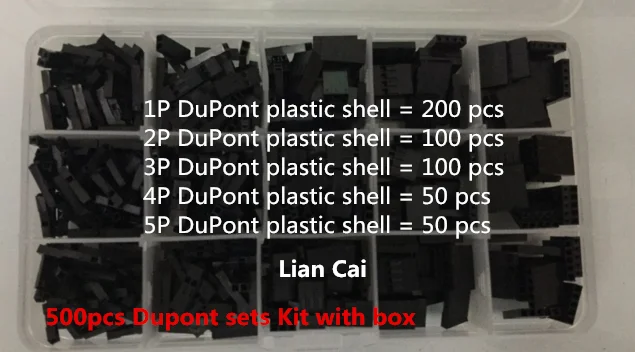 500pcs Dupont Sets Kit With Box 2.54mm Pitch 1p 2p 3p 4p 5pin Dupont ...