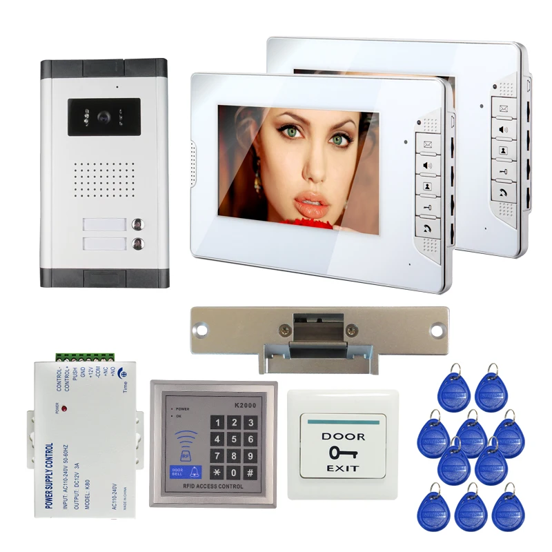 FREE SHIPPING 7" Color LCD Video Intercom Door Phone System 2 Screen ...