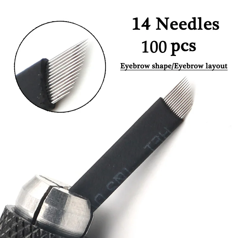 100pcs 14 Pin Permanent Eyebrow Makeup Blades Tattoo Manual Needle ...