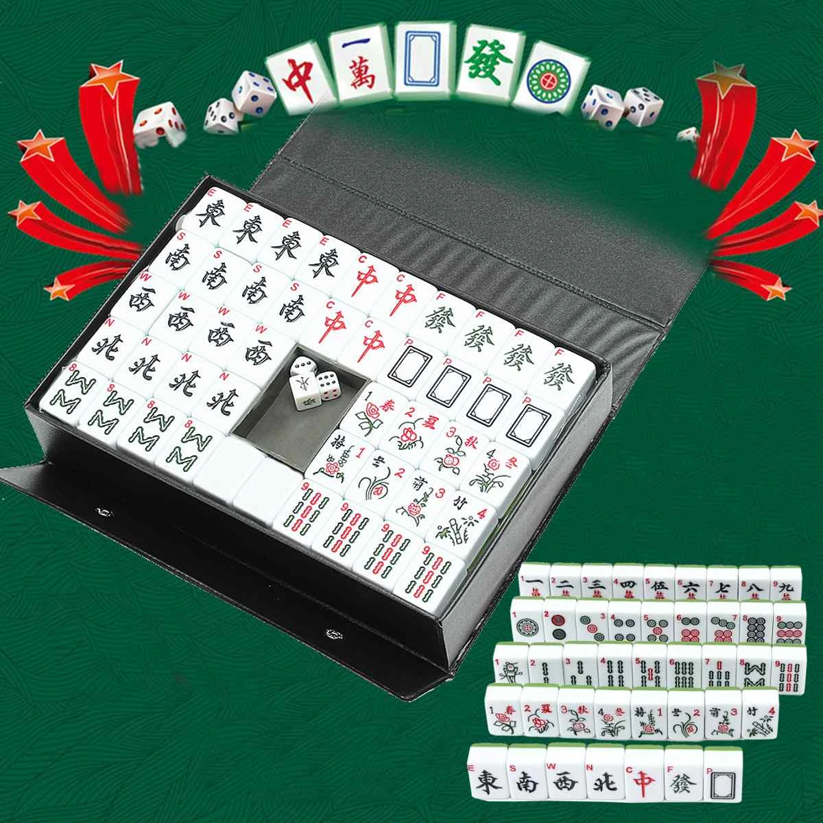 144 Tiles Portable Chinese Mahjong Rare Game Set Retro Mah-jong ...