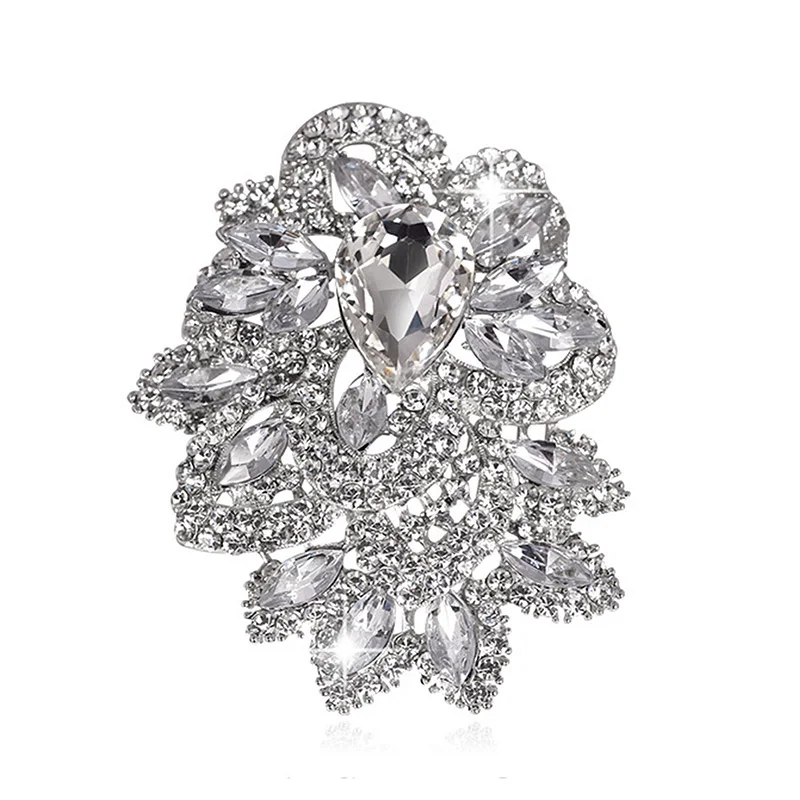 Women Brooches Luxury Rhinestone Flower Crystal Brooches For Wedding ...