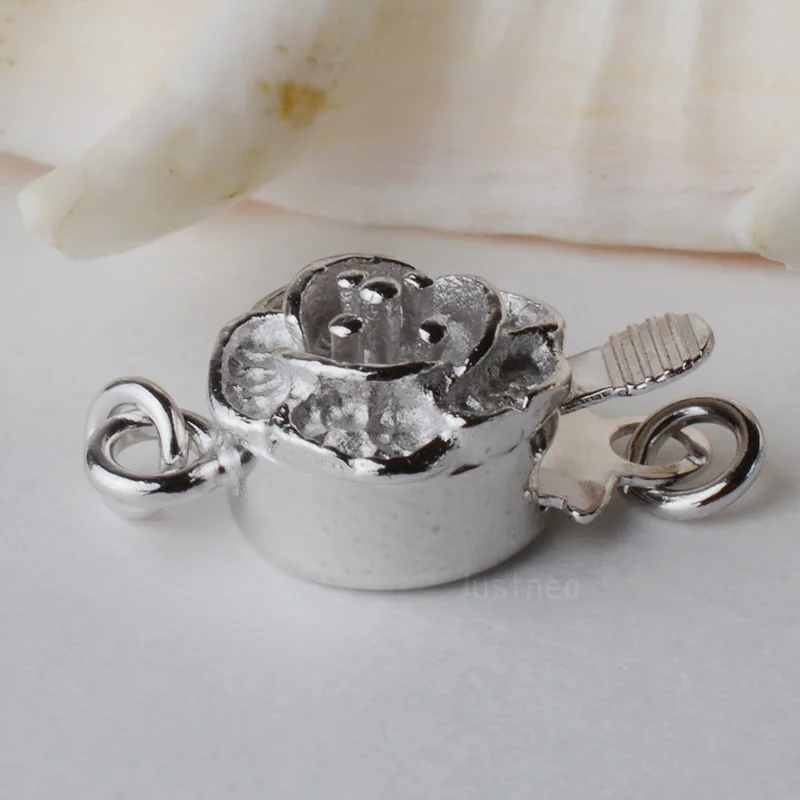 Solid 925 Sterling Silver Clasp, Plum Blossom Flower 1-strand Pearl Box ...