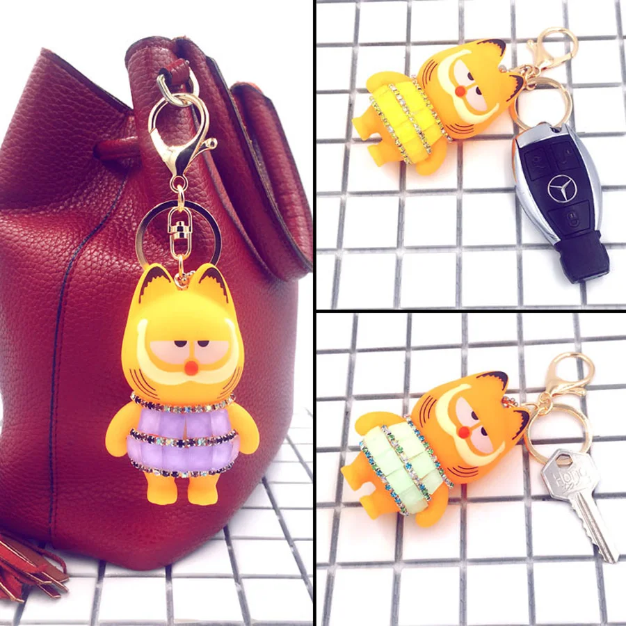 Super Cute Bling Crystal Garfield Princess Key Chain Pendant For Bag ...
