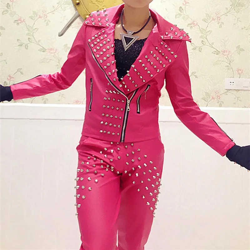 2018 Personality rock nightclub male singer DJ leather jacket costume ...