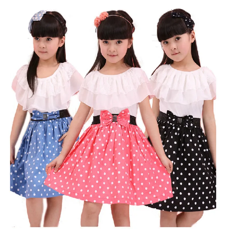 New Girls Dresses Baby Kids Children's Lovely Princess Splicing Polka ...