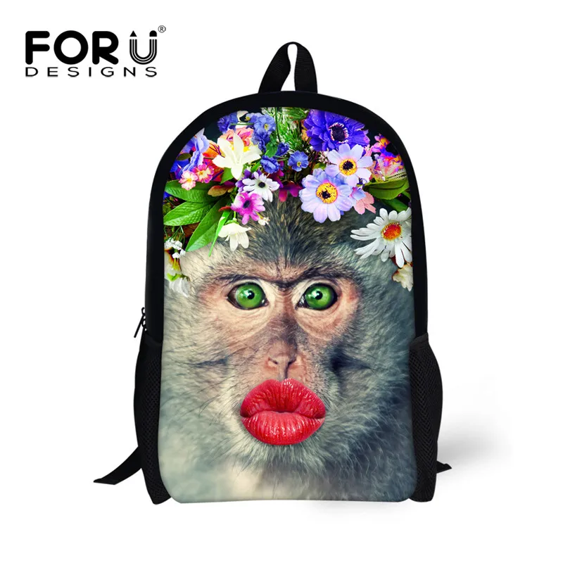 FORUDESIGNS Monkey Printing School Bags for Kids,High Student Children ...