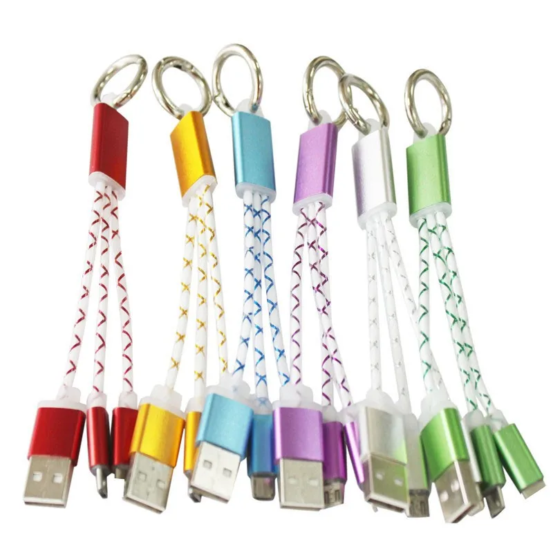 2017 colorful 2 in 1 micro USB 8pin Cable key chain phone charge line ...
