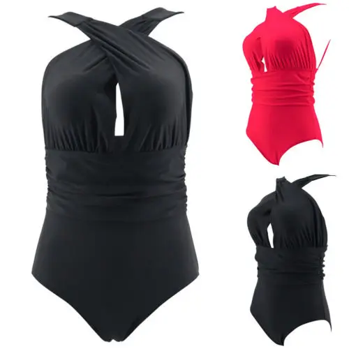 2018 Summer One Piece Bandage Push Up Monokini Black Red Simple Sexy