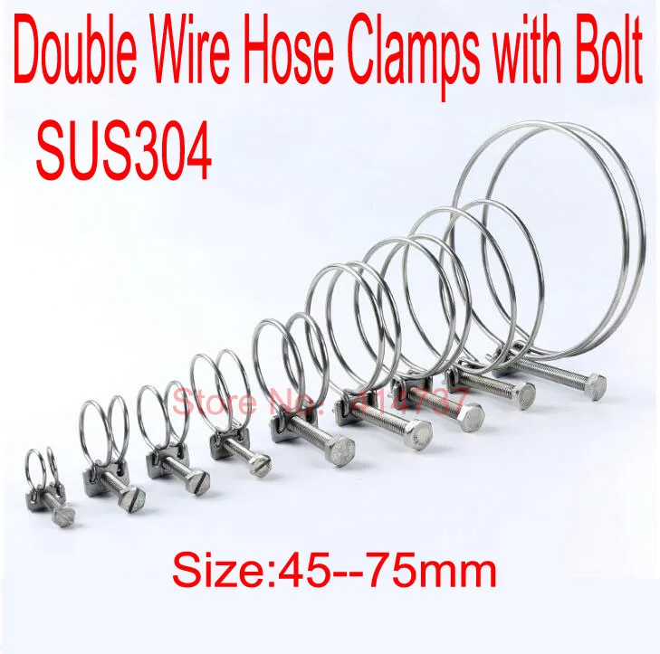 45--75mm Heavy Duty Double Wire Hose Clamps 304 Stainless Steel ...