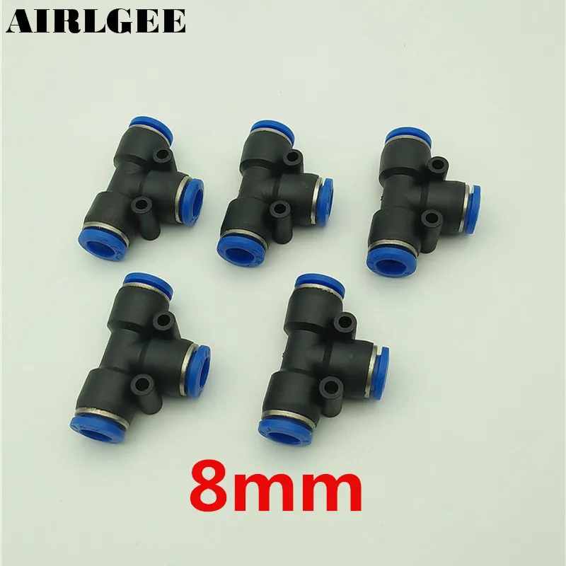 5pcs T Type Pneumatic One Touch Fittings Quick Connectors 8mm To 8mm ...