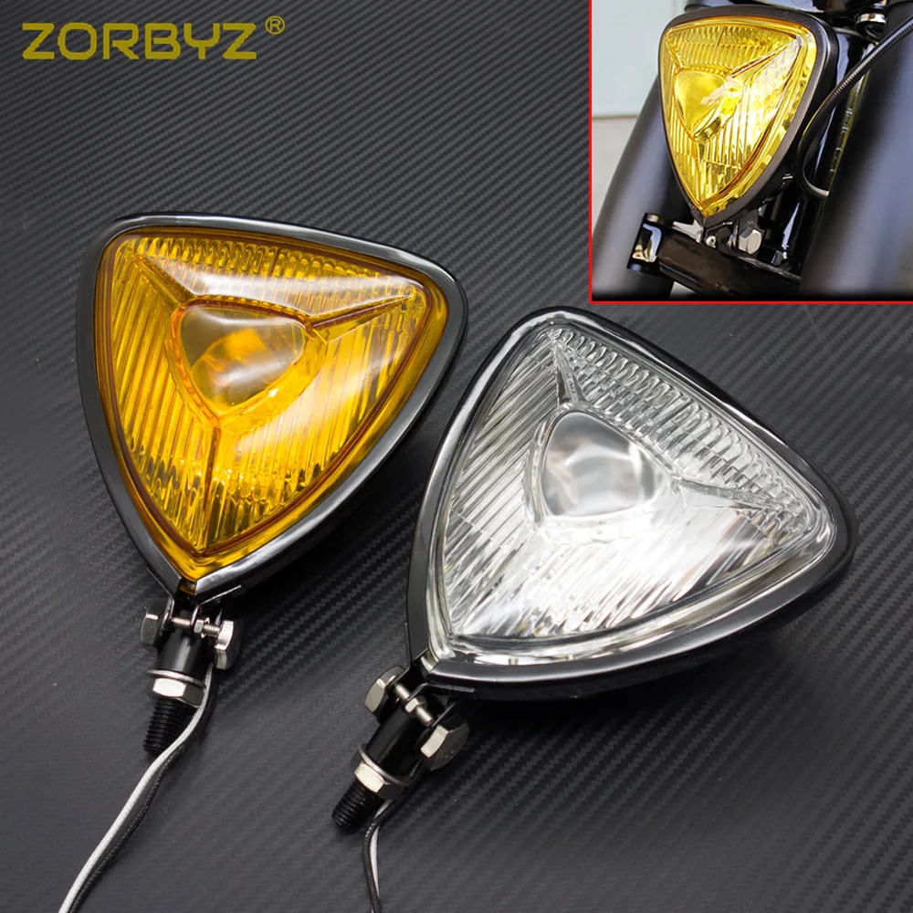 ZORBYZ-Motorcycle-Triangle-Headlight-Lamp-Black-Flat-Back-For-Harley ...