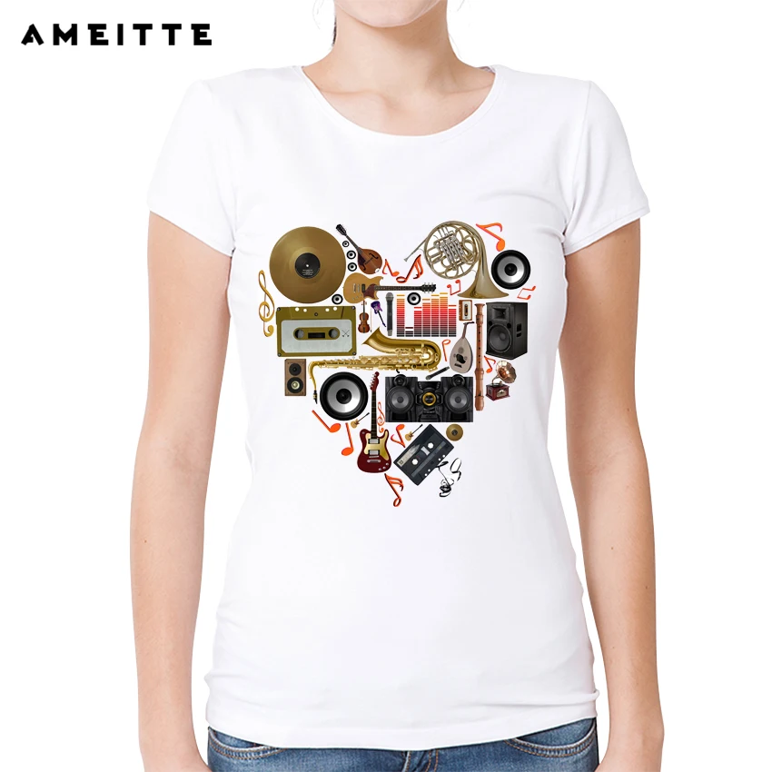 Vintage Musical instrument Print T Shirt Women Music in Love Tshirts ...