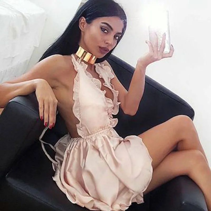 Sexy Club Jumpsuits Spaghetti Strap Backless Sophisticated Silk Satin